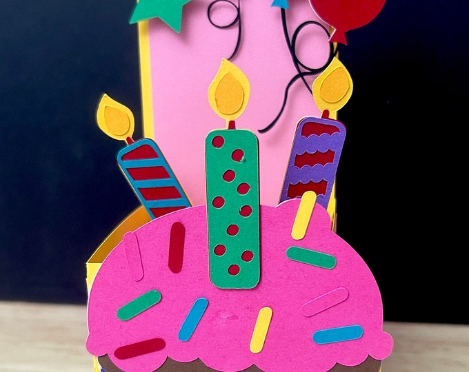 Pop up Birthday Cupcake Card , Balloons , Sprinkles , Cake , Frosting ...