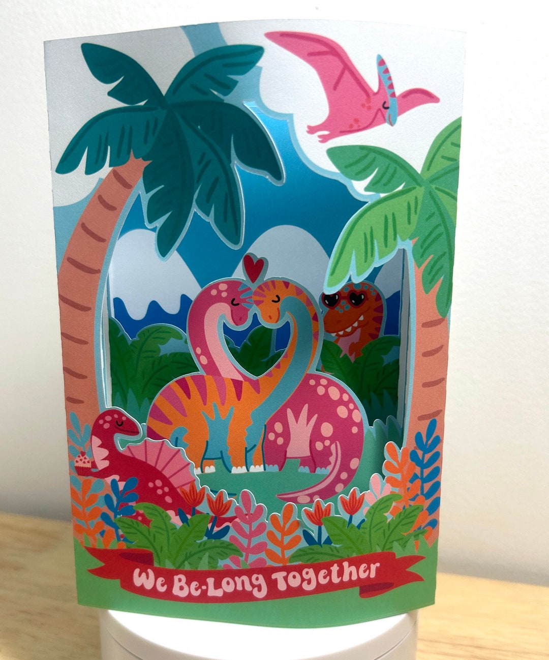 3D Pop up Brontosaurus Dinosaur Valentine Card , Flowers , Love ...