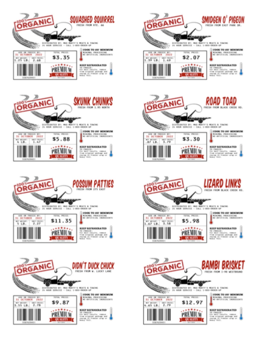 Halloween Road Kill Meat Label Stickers Gross Creepy - Etsy Canada