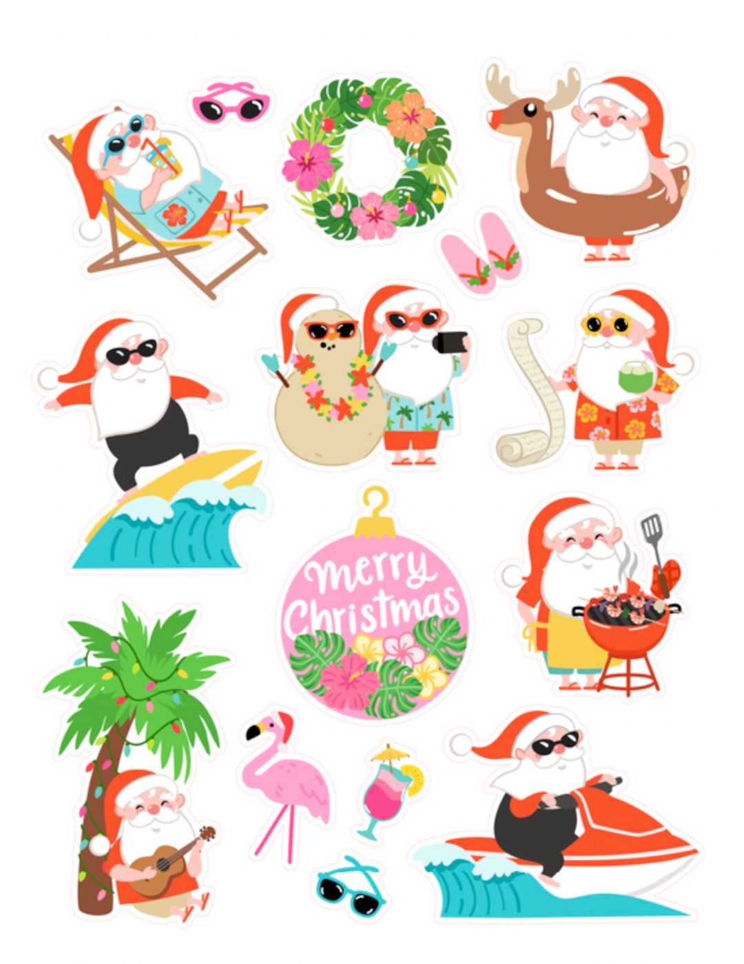 Beach Santa Sticker , Holidays , Christmas , Vacation , Flamingo ...