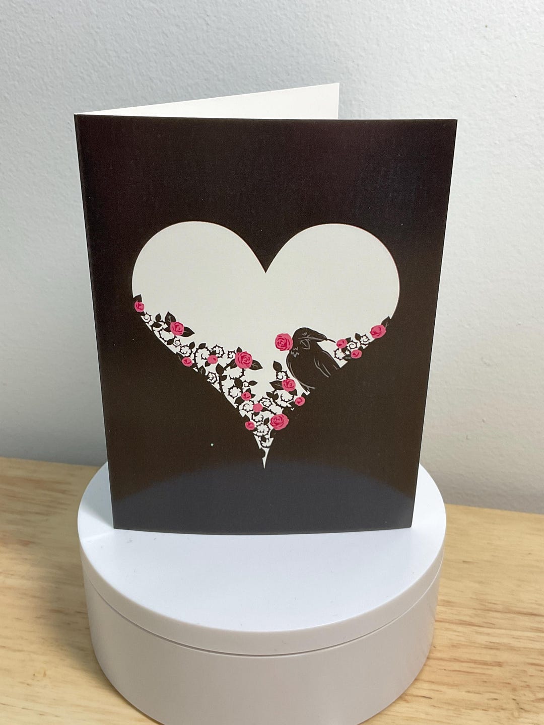Goth Valentines Day Card , Heart Love , Roses , Crow , Bird , Flowers ...