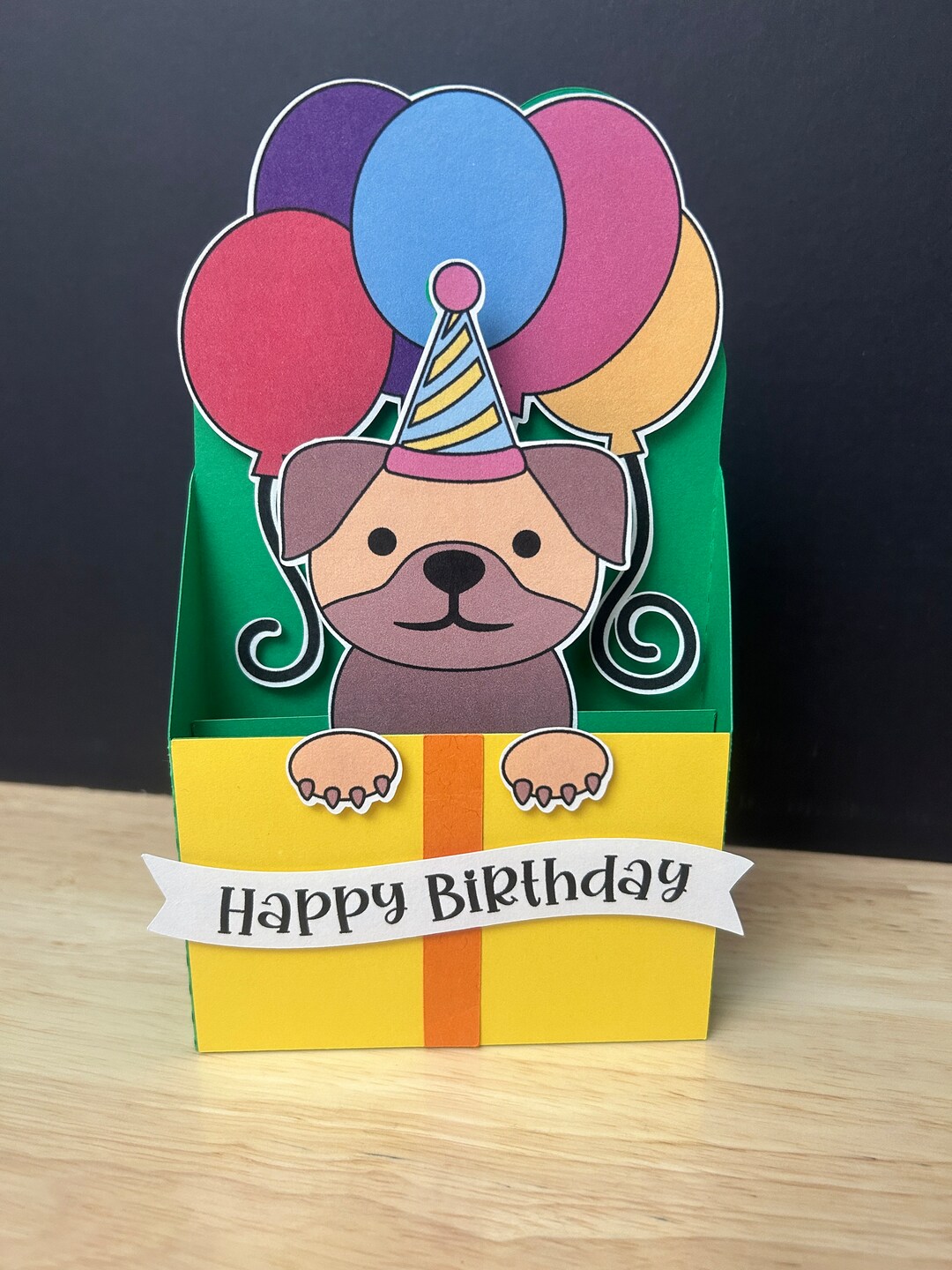 Happy Birthday Dog Card , 3D , Pop up , Balloons , Gift , Party , Kids ...