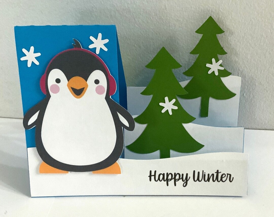 Happy Winter Penguin Card , Christmas , Snow , Trees , Festive ...