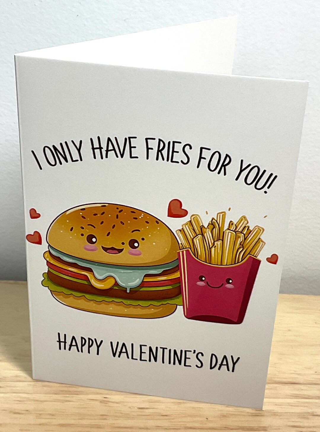 Hamburger and Fries Valentines Day Card , Food , Kawaii , Couples ...