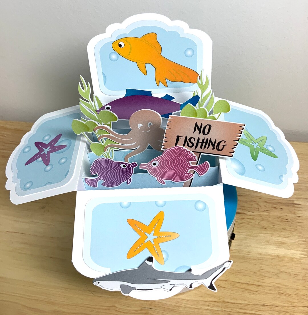 No Fishing Pop up Box Card , Fish , Shark , Starfish , Plants ...