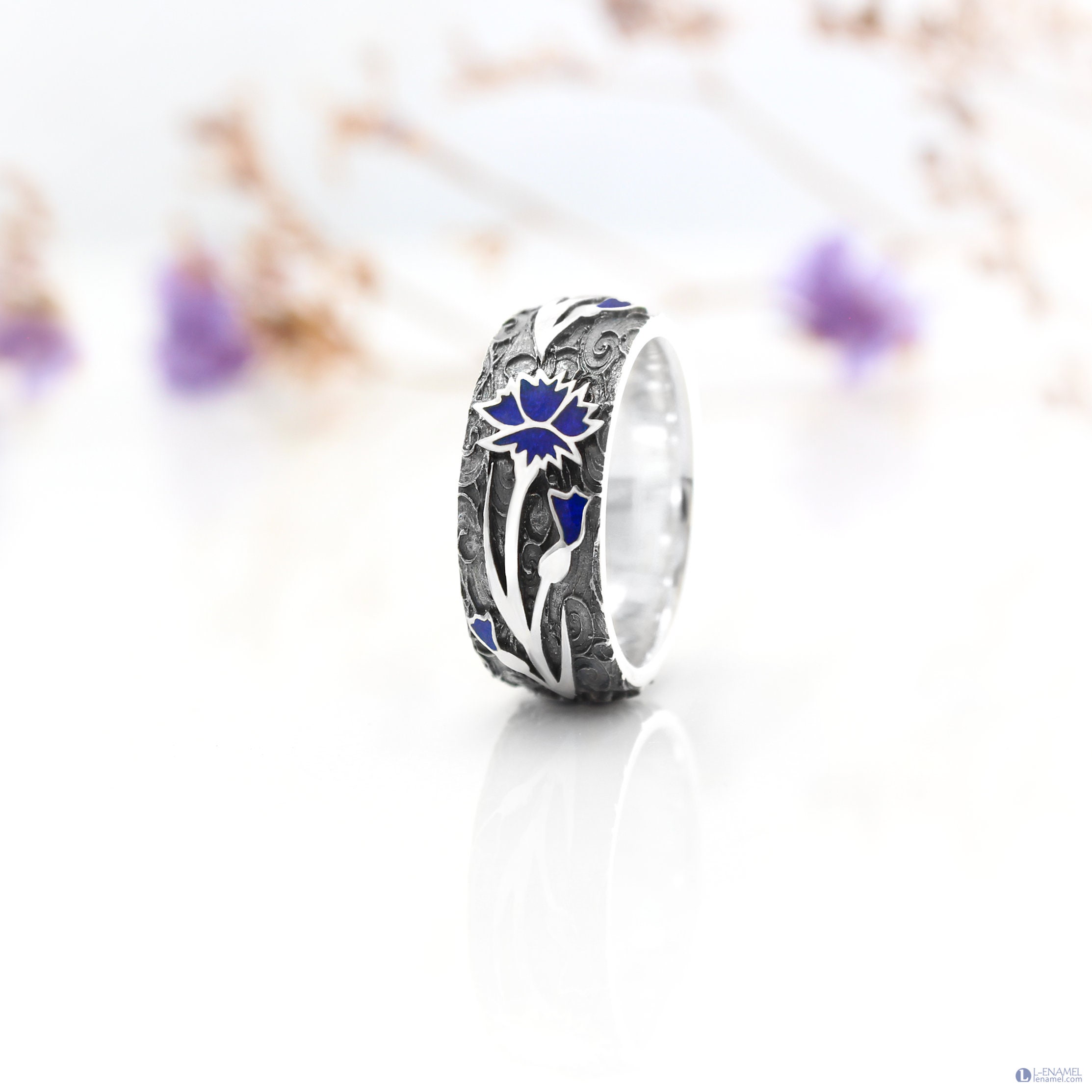 Silver Enamel Ring Oxidized Silver Band With Enamel Band - Etsy