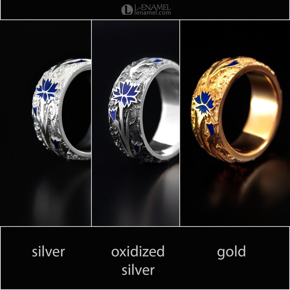 Gold Enamel Ring Cornflower Enamel Gold Plated Ring Flower - Etsy
