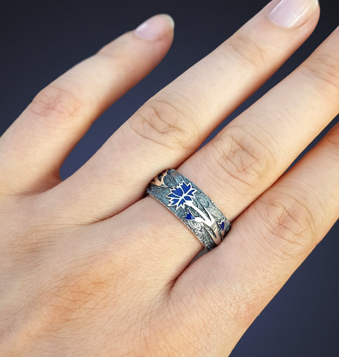 Silver Enamel Ring Oxidized Silver Band With Enamel Band - Etsy