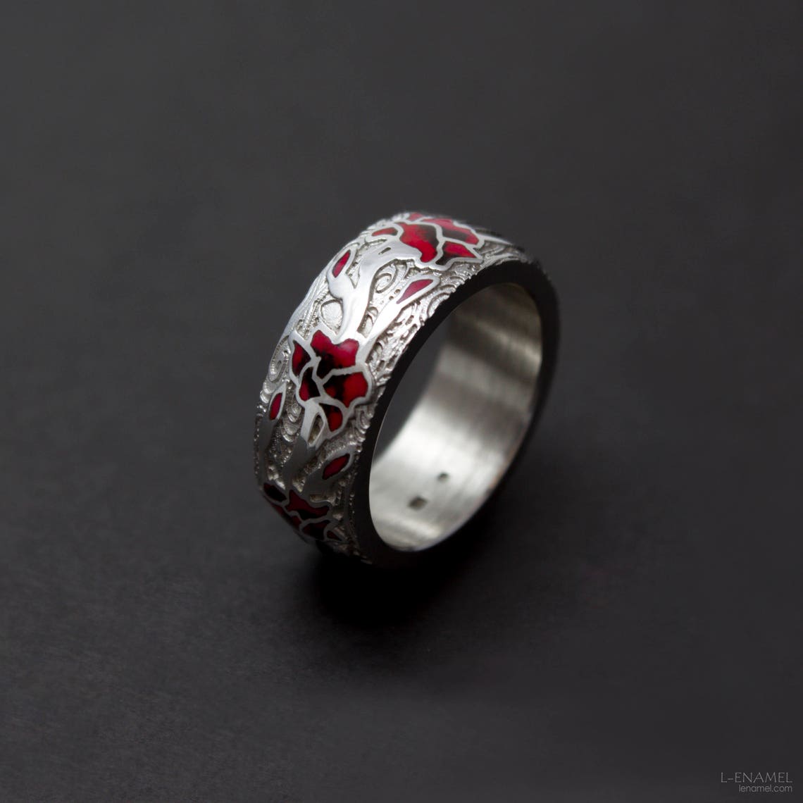 Flower Jewelry Silver Enamel Ring Pendant Poppy Ring Red - Etsy