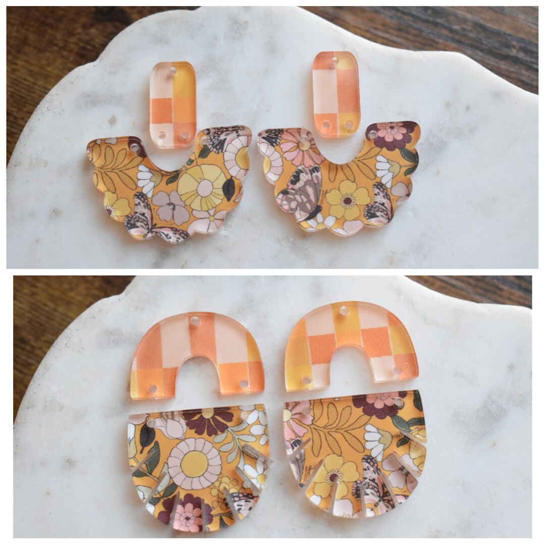 Mustard Yellow Plaid Spring Laser Cut DIY Charm Earrings Craft Handmade ...