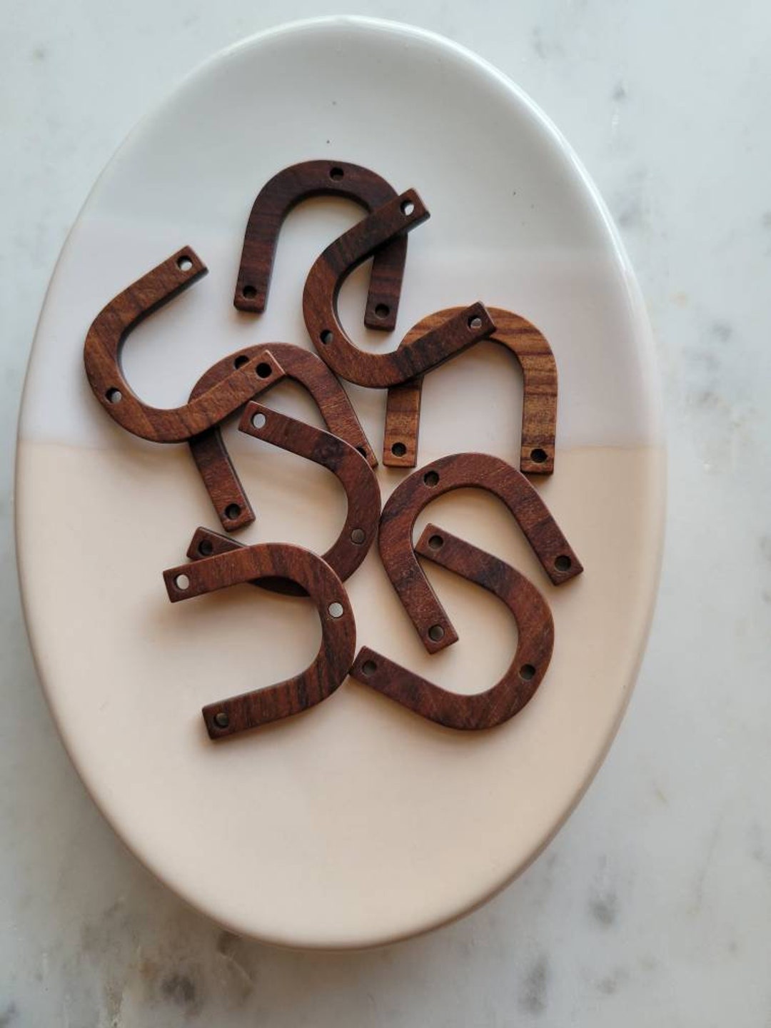 2/6 Pieces Walnut Wood Curved U Shape Link Charm Connector Earring ...