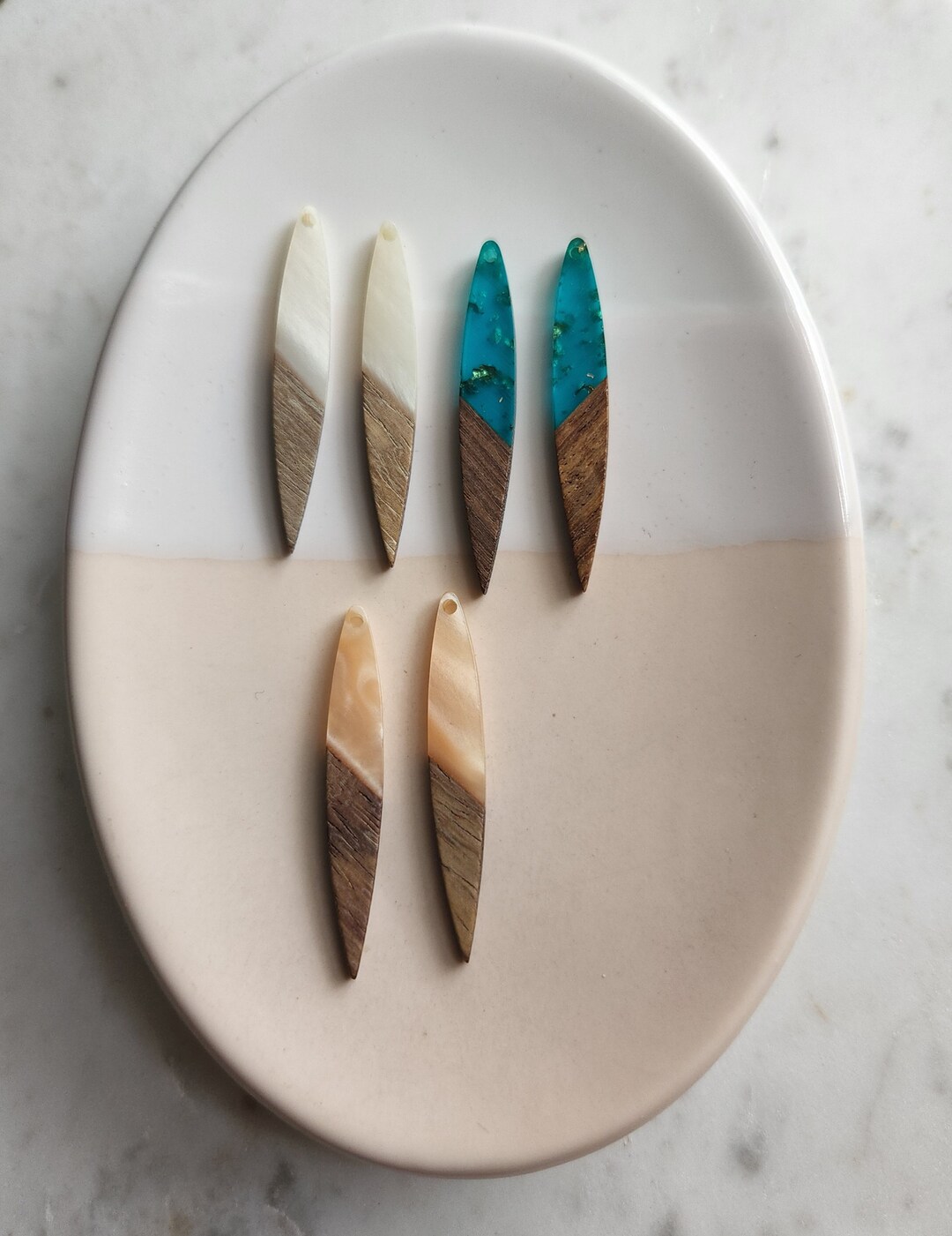 2/6 Pieces Teardrop Spike Wood Charm Connector Earring Handmade Craft ...