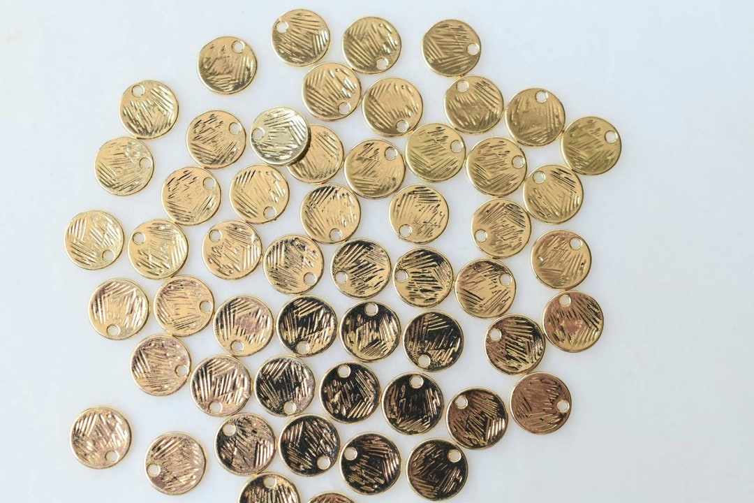 CLOSEOUT 40 PIECES Mini Small Round Gold Charm Coin 9x9mm Handmade ...