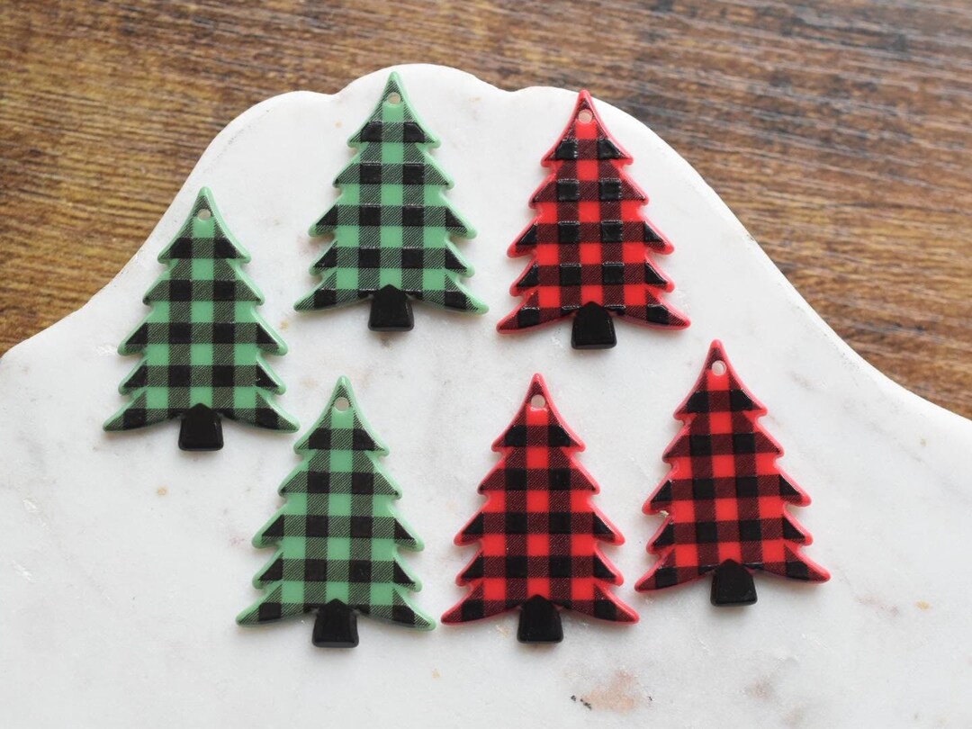 Tartan Plaid Laser Cut Tree Holiday Christmas Ornament Acrylic Charm ...
