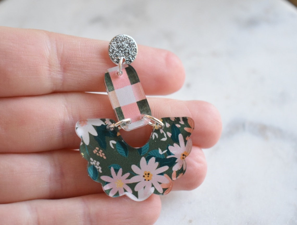 Teal Blue Plaid Spring Laser Cut DIY Charm Earrings Craft Handmade ...