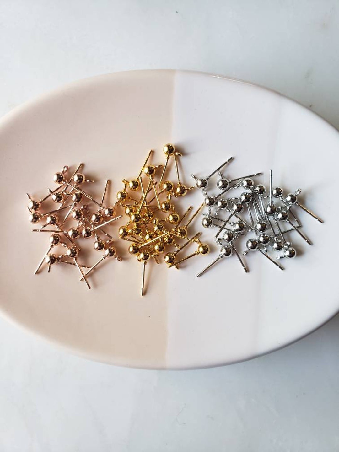 Small Rose Gold Silver Ball Connector Earrings Handmade Craft Earring ...