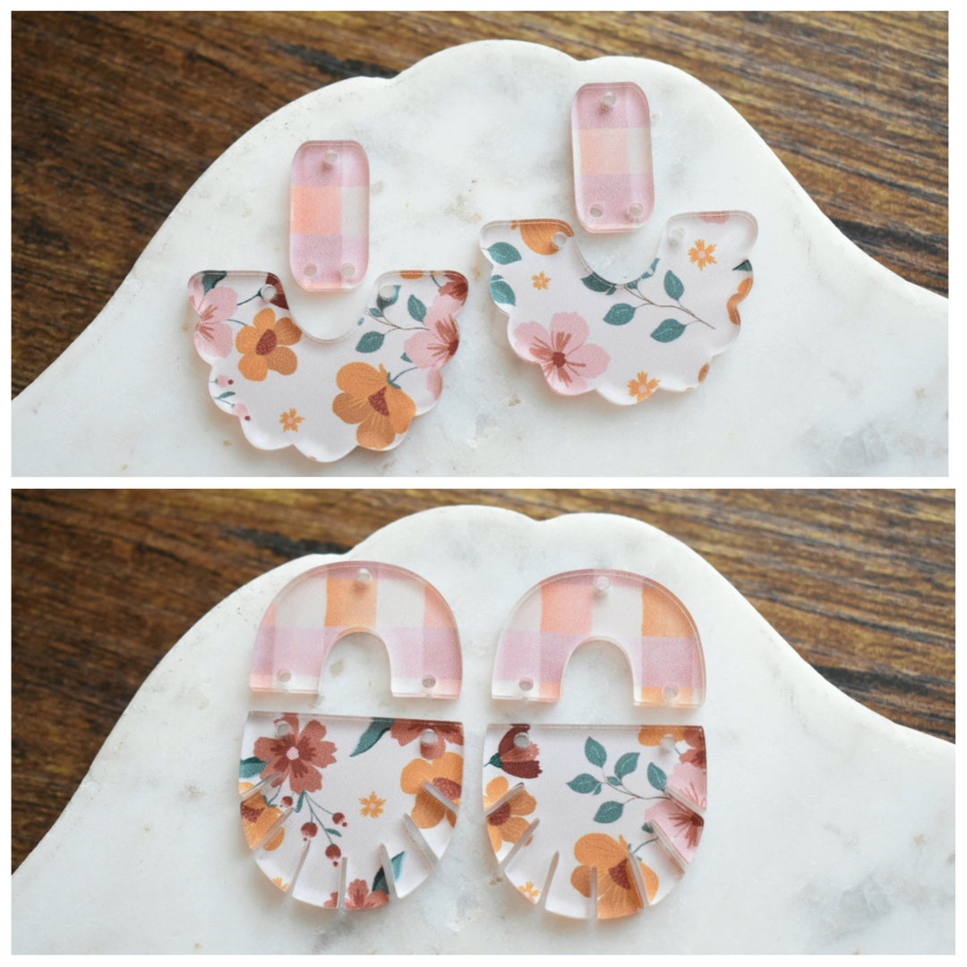 Pastel Pink Floral Plaid Spring Laser Cut DIY Charm Earrings Craft ...