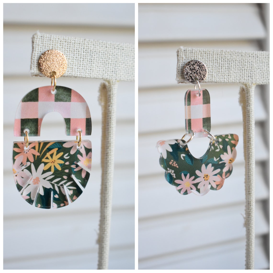 Teal Blue Plaid Spring Laser Cut DIY Charm Earrings Craft Handmade ...