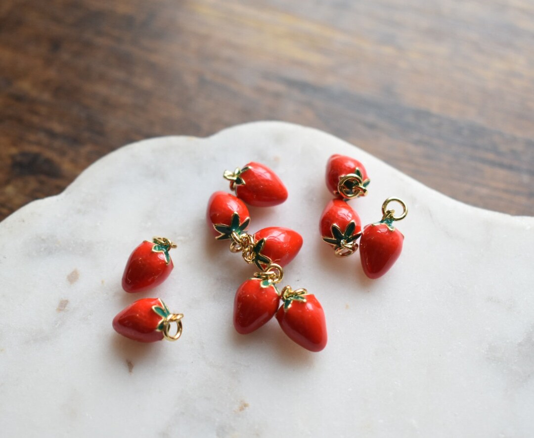 CLOSEOUT 3 PAIRS Enamel Fruit Brass Strawberry 18k Gold Plated ...