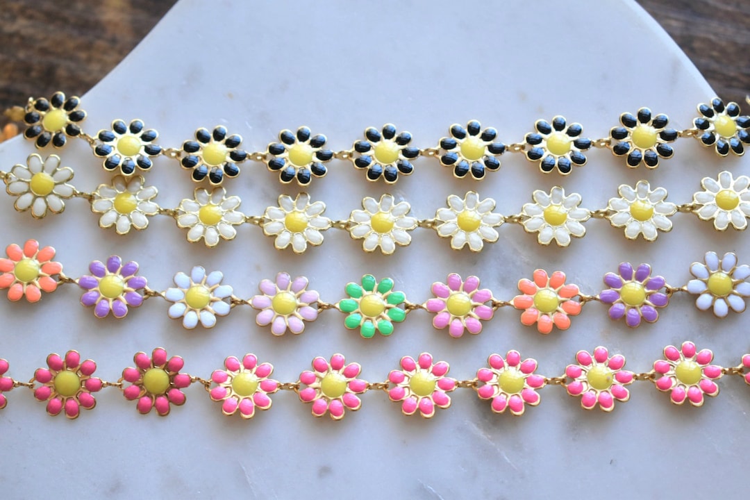 Stainless Steel Enamel Daisy Chain Necklace Spring Flower Handmade ...