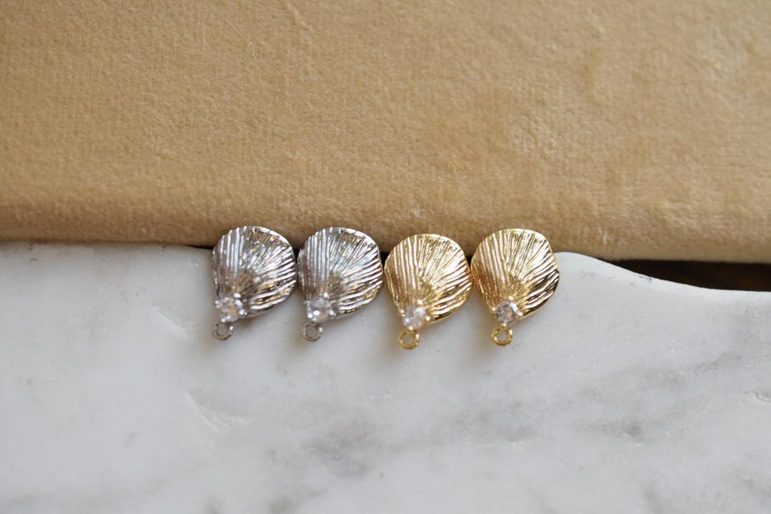 1 Pair Bridal Shell Fan Art Deco Wedding Floral Stud Earrings Cubic ...