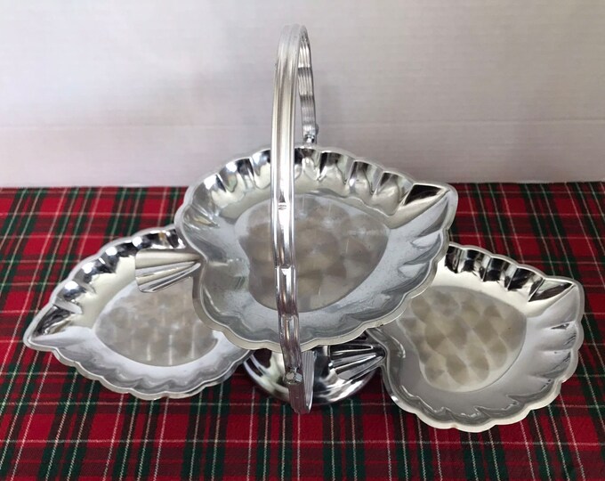 Vintage Silver Metal 3 Tier Leaf Shell Serving Trays Hong Kong Foldable ...