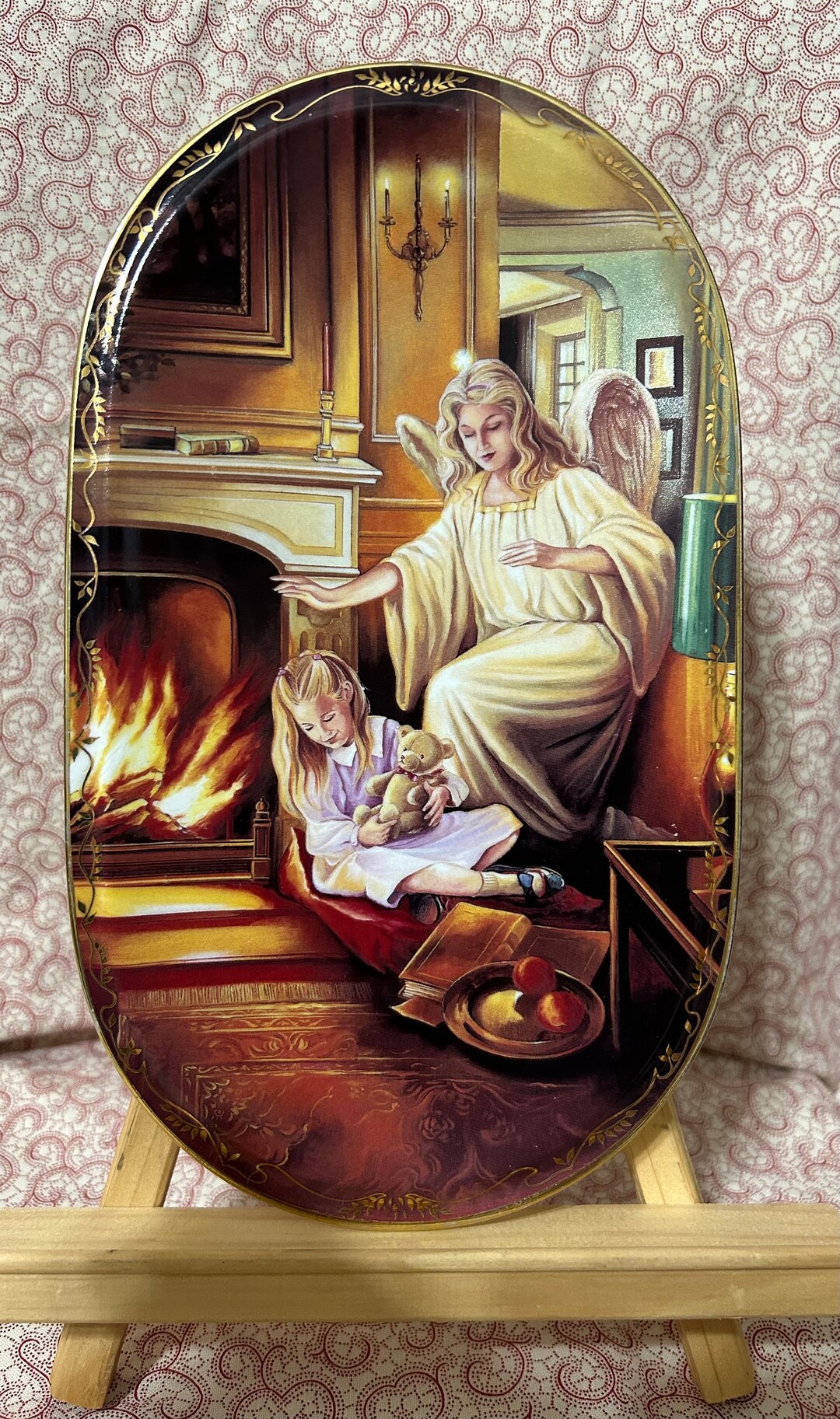 1996 German Christmas Oval Plate Plaque Angel Guardian Fine Porcelain ...