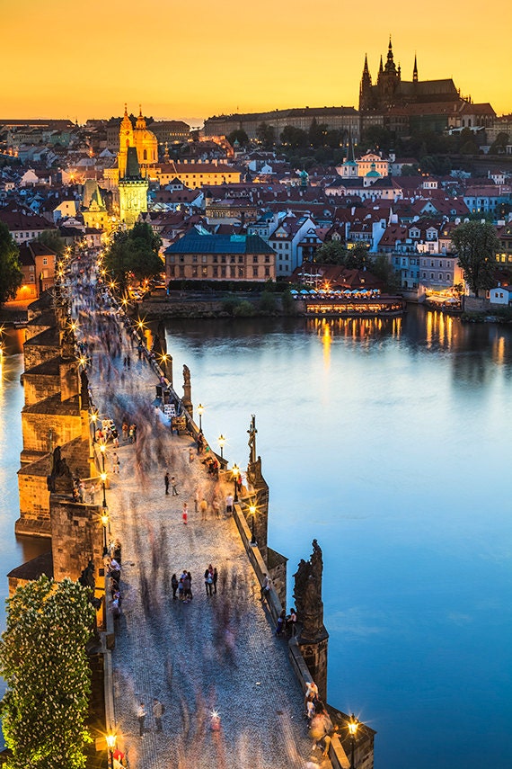 Prague Czech Republic Rivers Jirasek Bridge Over Vltava River And Old