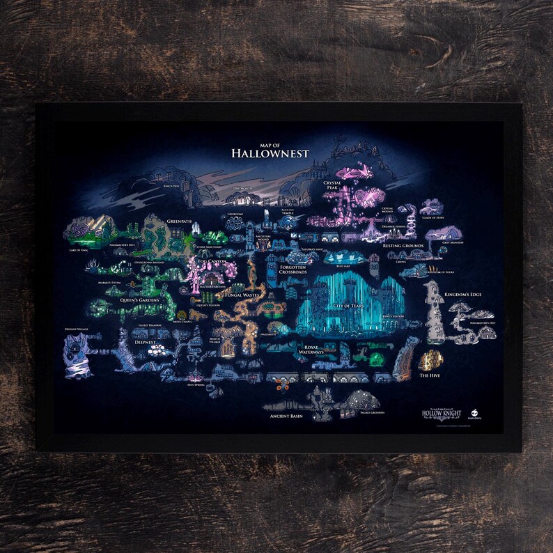Hollow Knight Map Poster, Game Art Wall Decor, Hollownest World Map ...