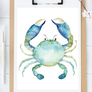 Crab, Crab Art, Beach Print, Ocean Print, Ocean Animal, Coastal Decor ...