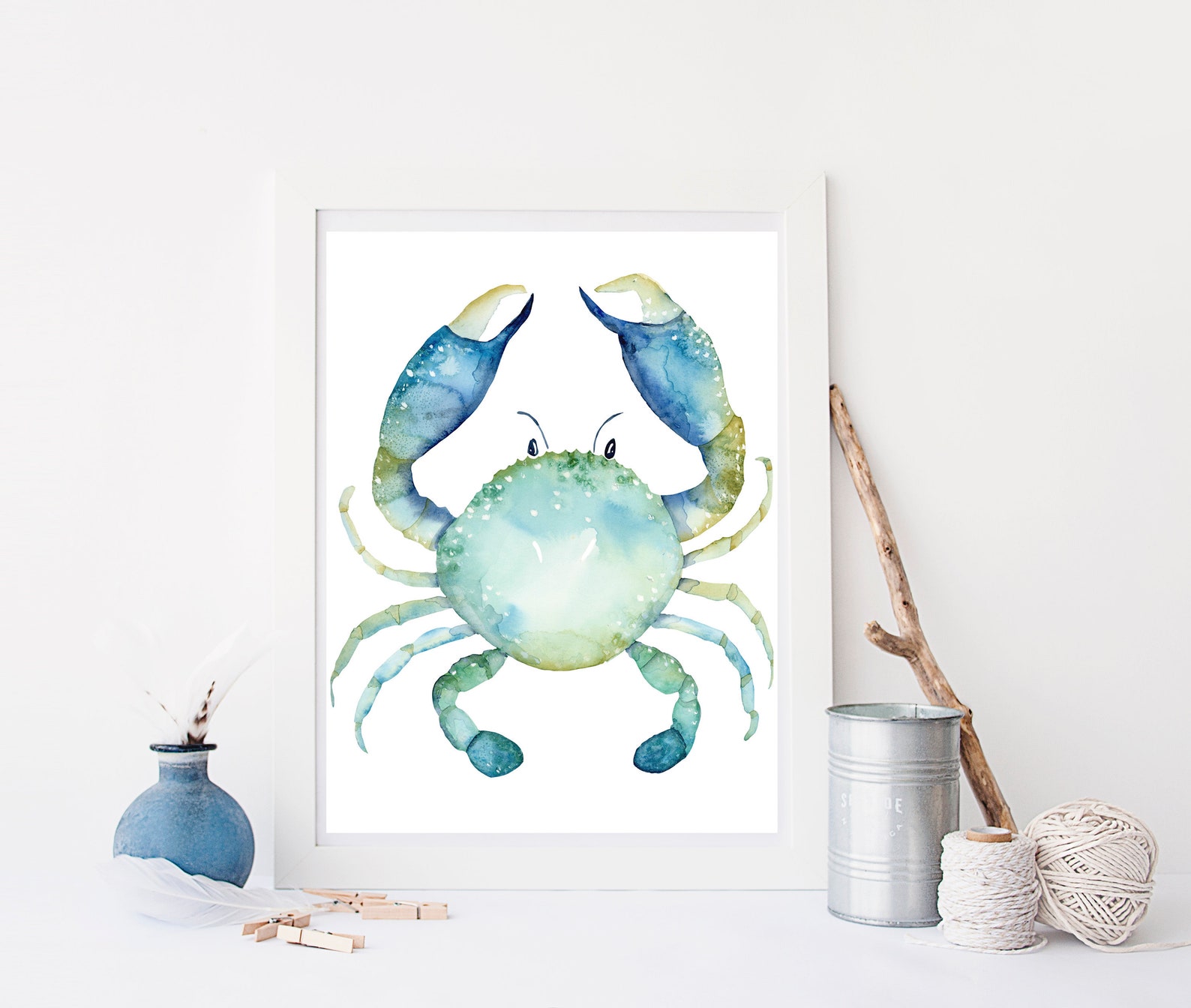 Crab, Crab Art, Beach Print, Ocean Print, Ocean Animal, Coastal Decor ...