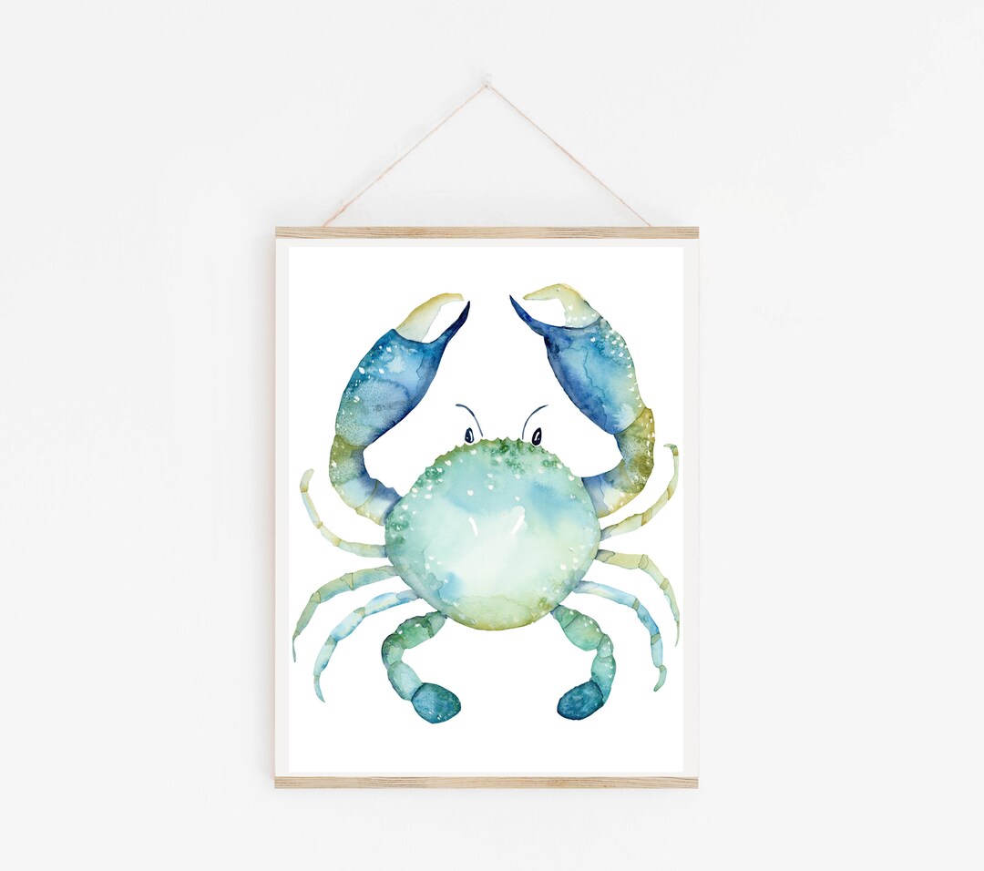 Crab, Crab Art, Beach Print, Ocean Print, Ocean Animal, Coastal Decor ...