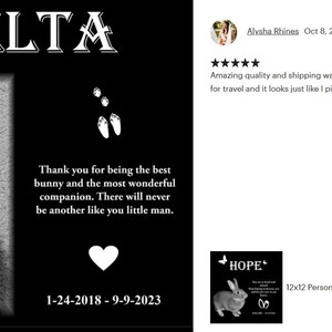 12x12 Personalized Pet Headstone, Bunny Rabbit Tombstone Laser Engraved ...