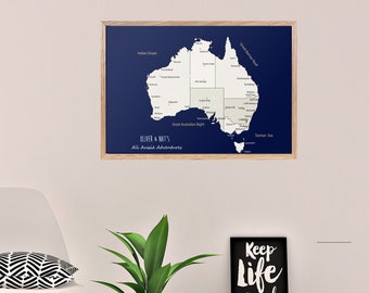 Large Personalised Australia Map Framed Pin Board in Black and - Etsy
