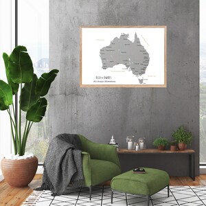 Large Personalised Australia Map Framed Pin Board in White and Grey ...