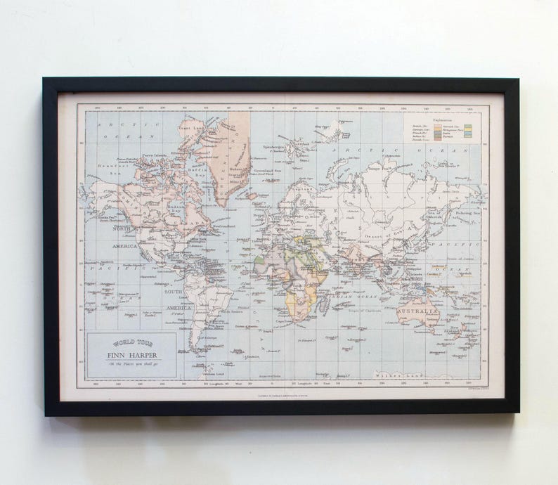 A1 Around the World Personalized Map Pinboard in Black Frame, Vintage ...