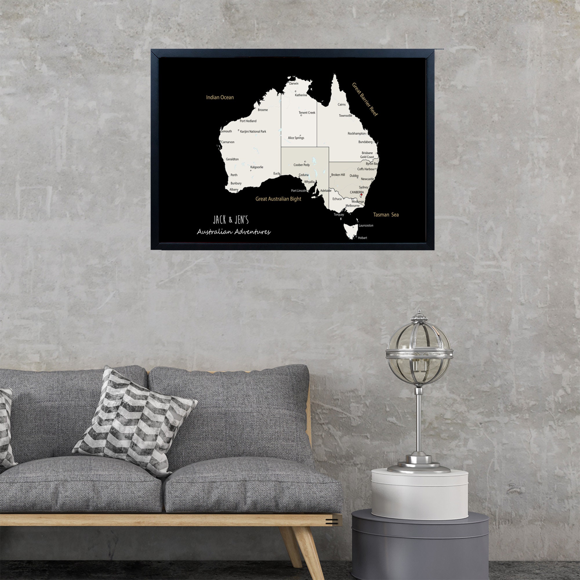 Large Personalised Australia Map Framed Pin Board in Black and - Etsy