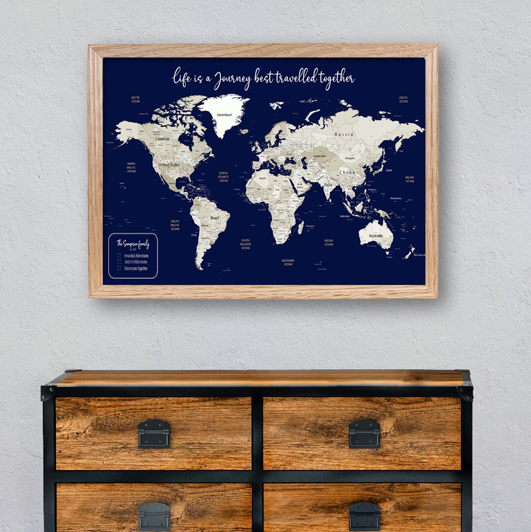 A1 World Map Print, Personalised World Map Wall Art. Print Only or ...
