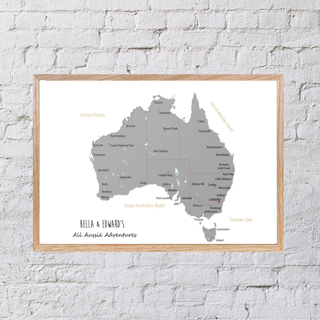 Large Personalised Australia Map Framed Pin Board in White and Grey ...