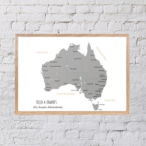 Large Personalised Australia Map Framed Pin Board in White and Grey ...