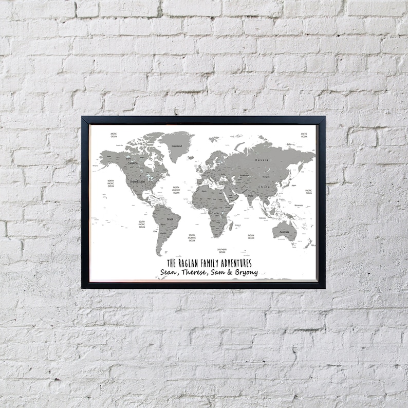 A1 Personalised World Map Framed Pinboard - Etsy