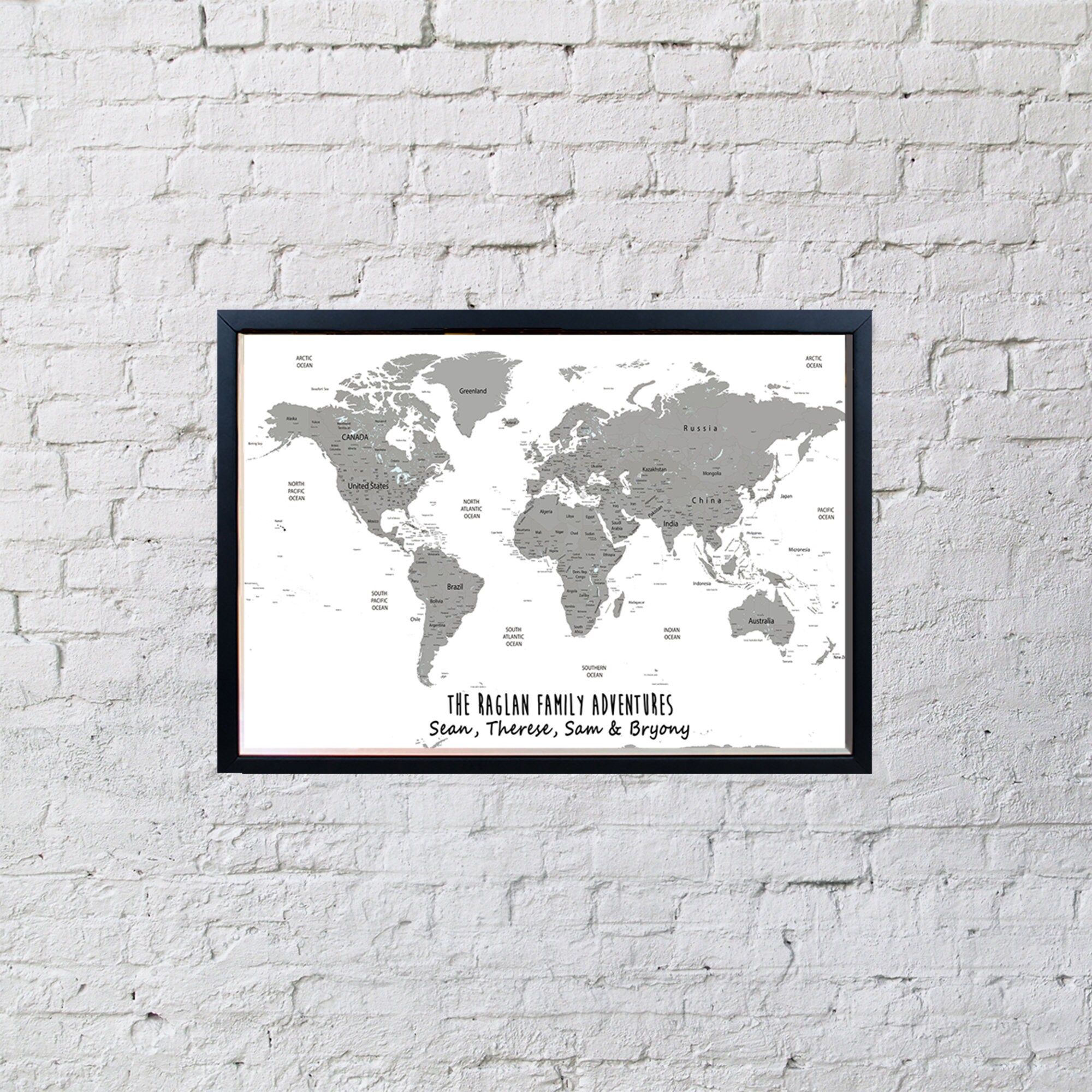 A1 Personalised World Map Framed Pinboard - Etsy