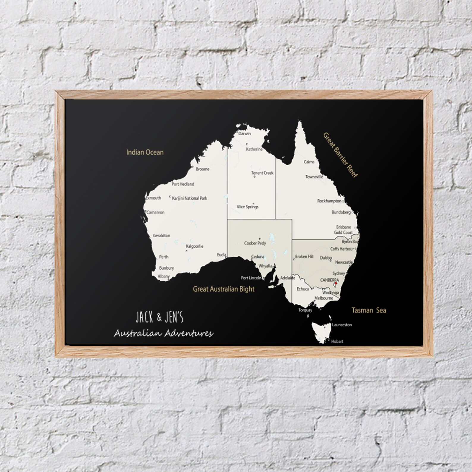 Large Personalised Australia Map Framed Pin Board in Black and - Etsy