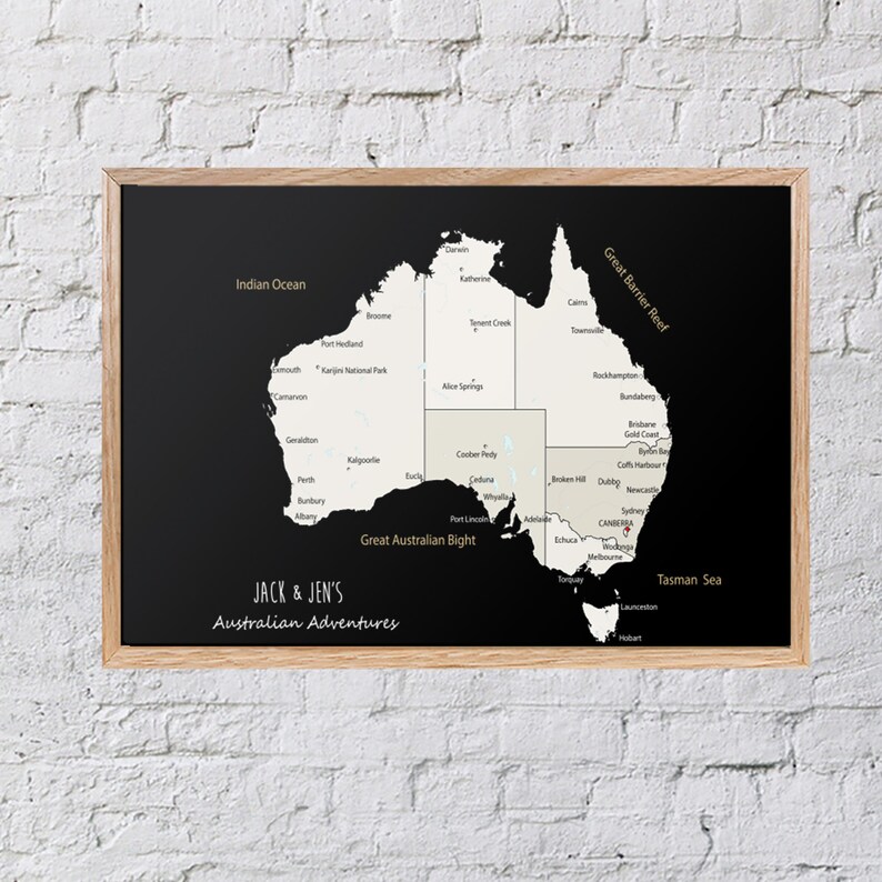 Large Personalised Australia Map Framed Pin Board in Black and - Etsy