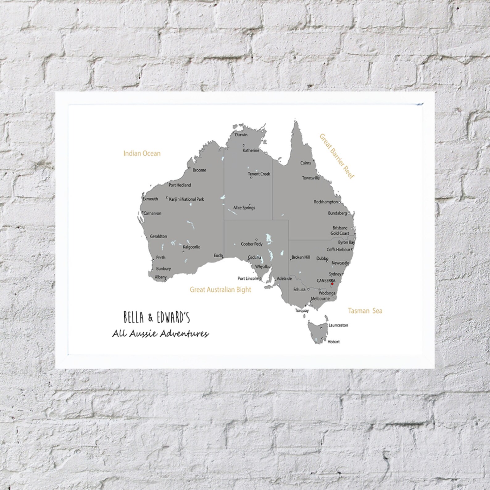 Large Personalised Australia Map Framed Pin Board in White and - Etsy