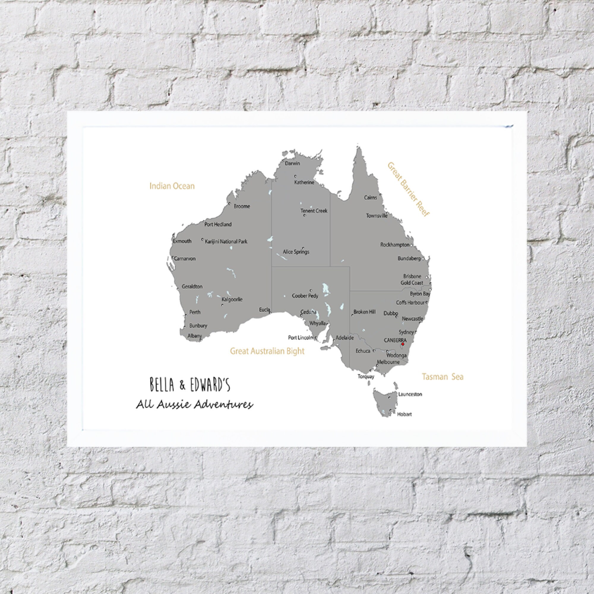 Large Personalised Australia Map Framed Pin Board in White and | Etsy