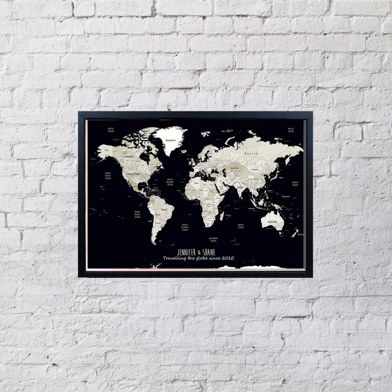 A1 Personalised World Map Framed Pinboard - Etsy