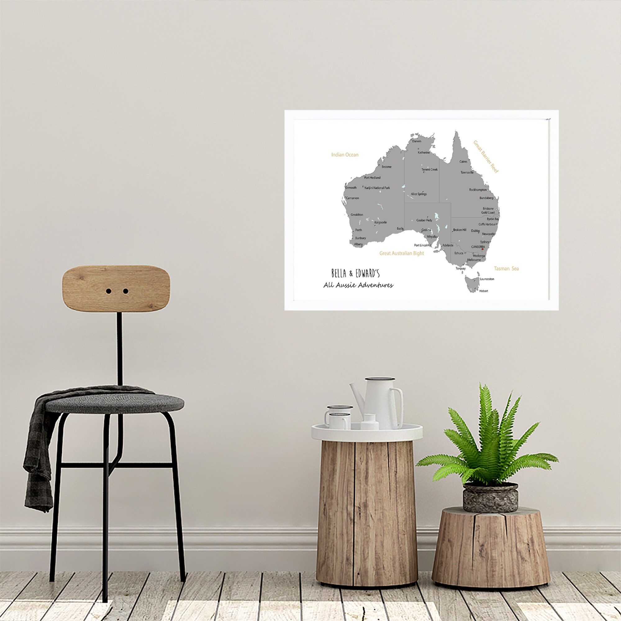 Large Personalised Australia Map Framed Pin Board in White and | Etsy