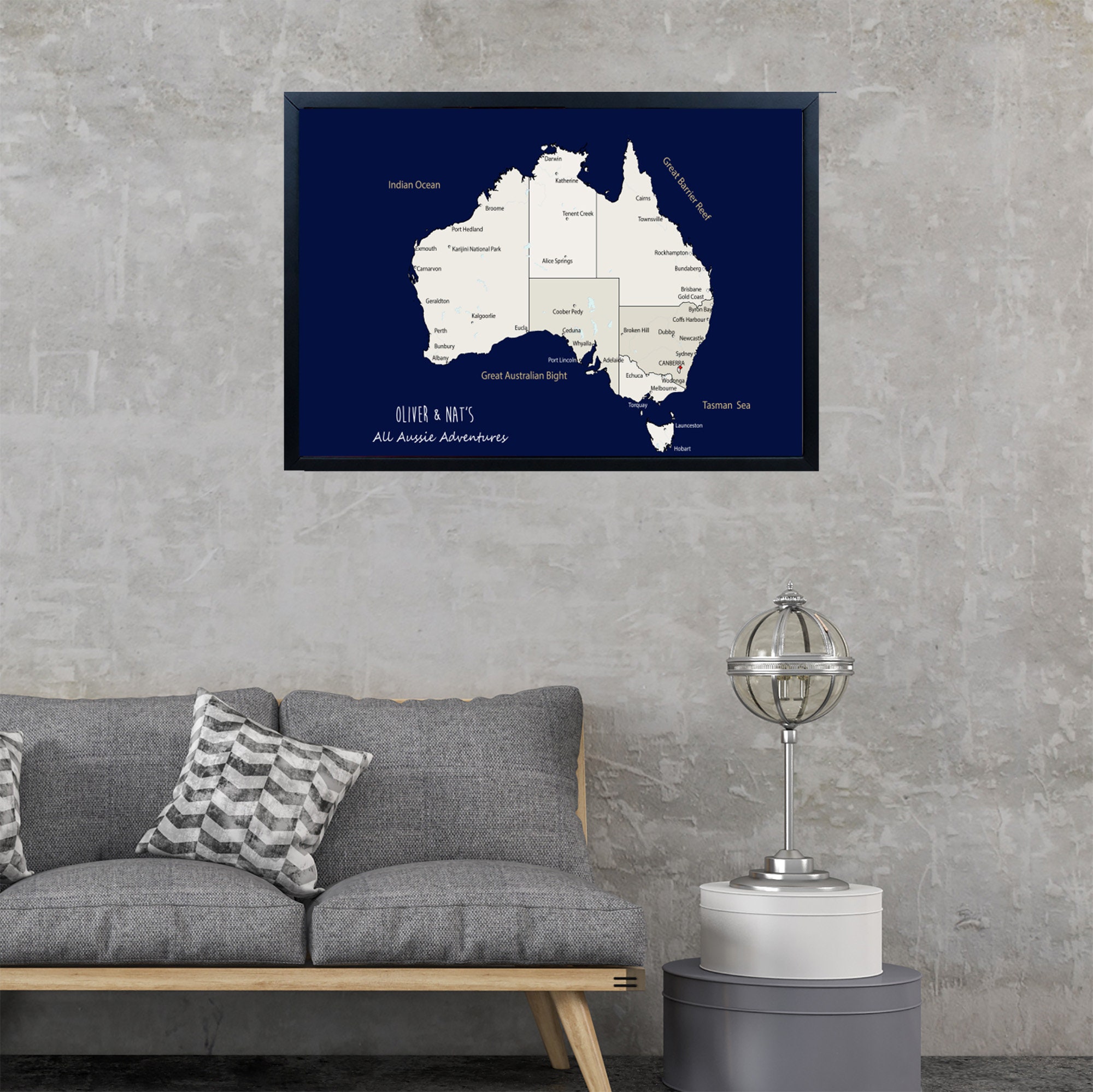 Large Personalised Australia Map Framed Pin Board in Navy Blue - Etsy ...