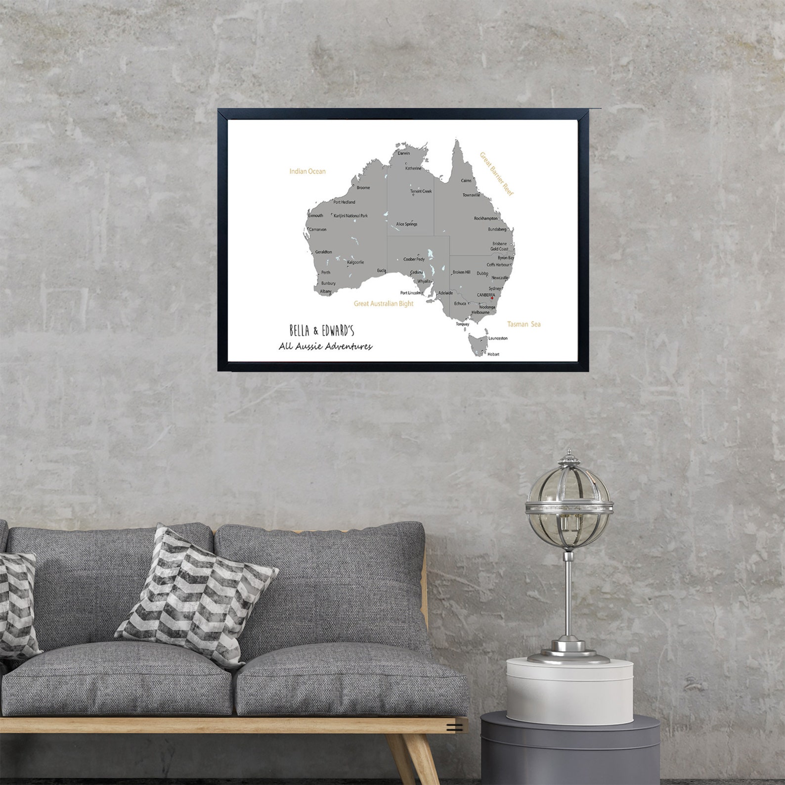 Large Personalised Australia Map Framed Pin Board in White and - Etsy